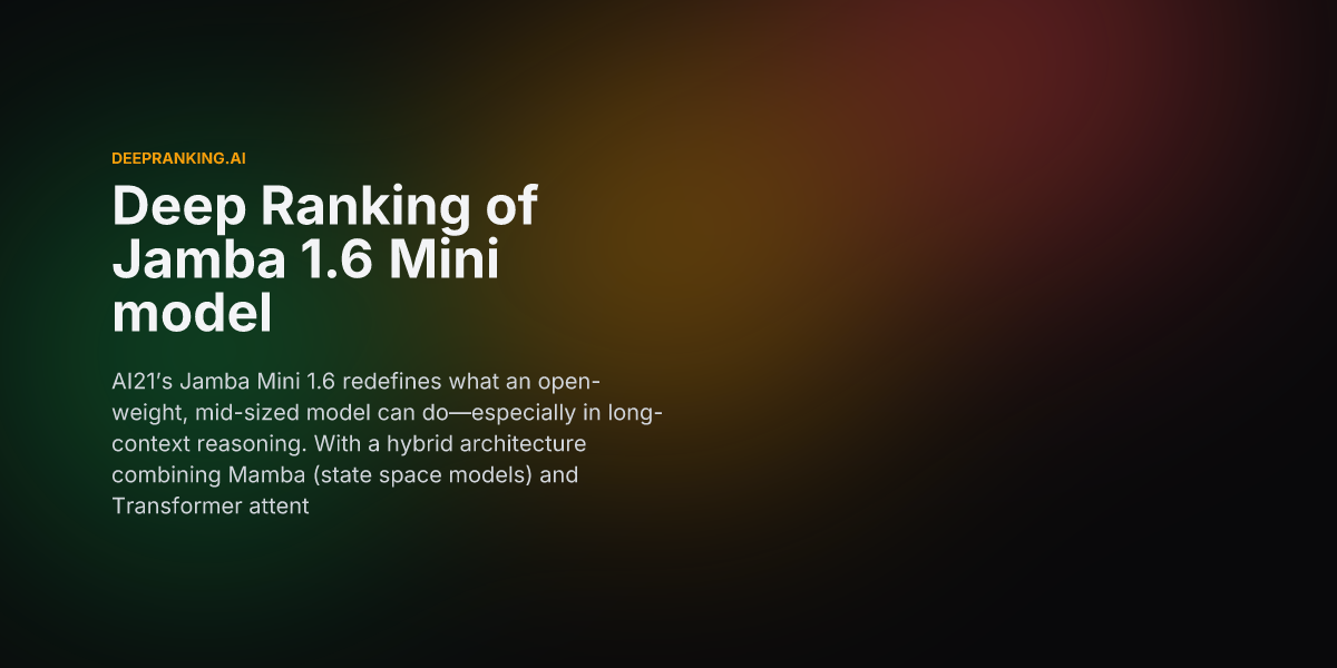 LLM Model: Jamba 1.6 Mini by AI21 Labs | Deepranking.ai
